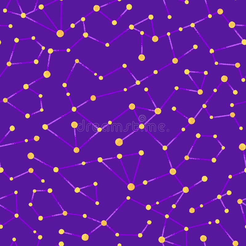 Vector Seamless Cosmic Pattern of Yellow Constellations on Dark Purple ...