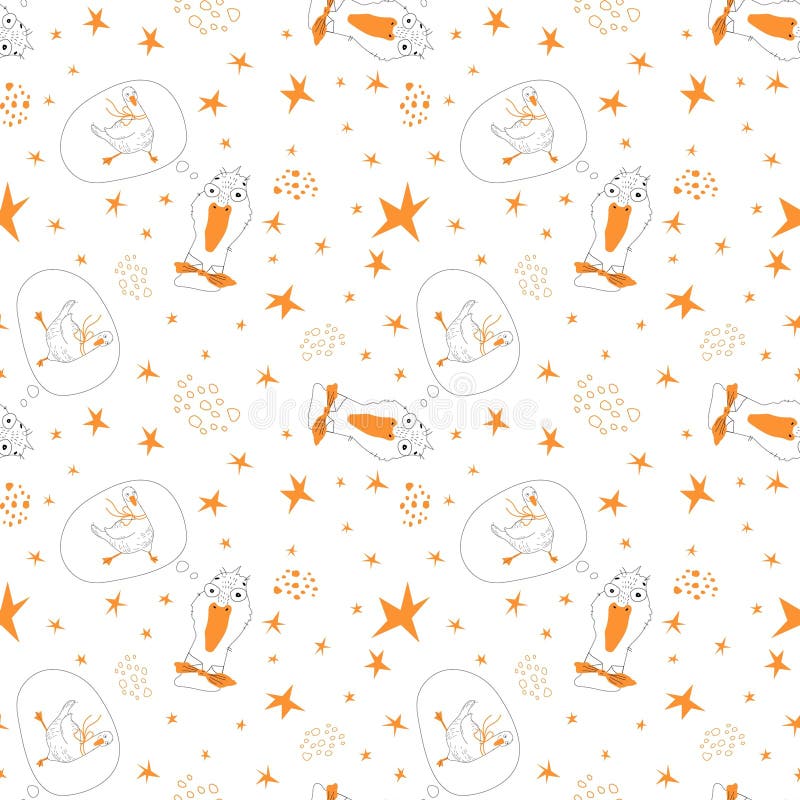 Vector Seamless Crazy White Goose is Dreaming about Duck with Bow in ...