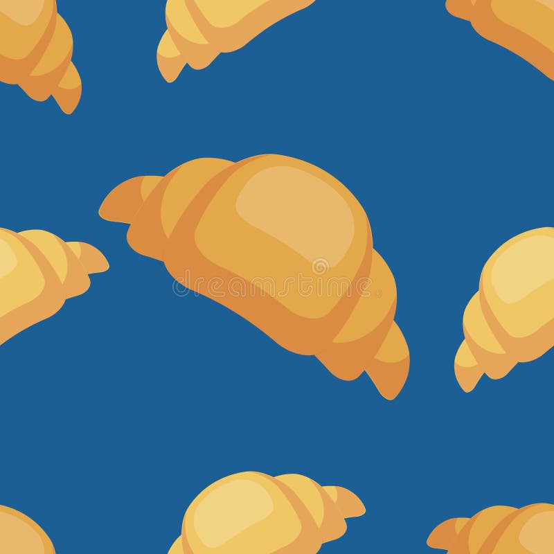 Vector Seamless Croissant Pattern on Blue Background. Design for Cards ...