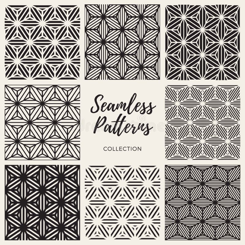 Vector Seamless Cube Shape Lines Geometric Pattern Collection Stock ...