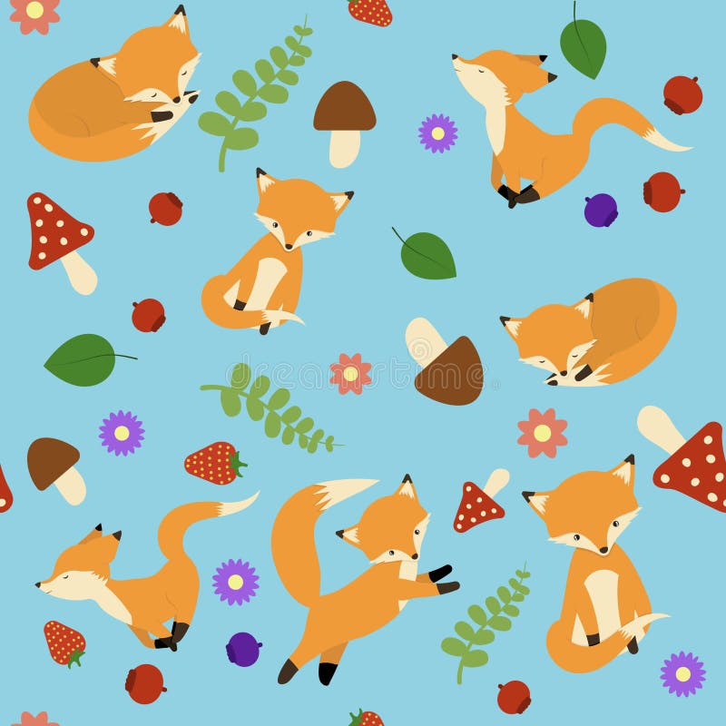 Cute Fox Seamless Pattern. Foxy Endless Background, Texture. Children`s ...