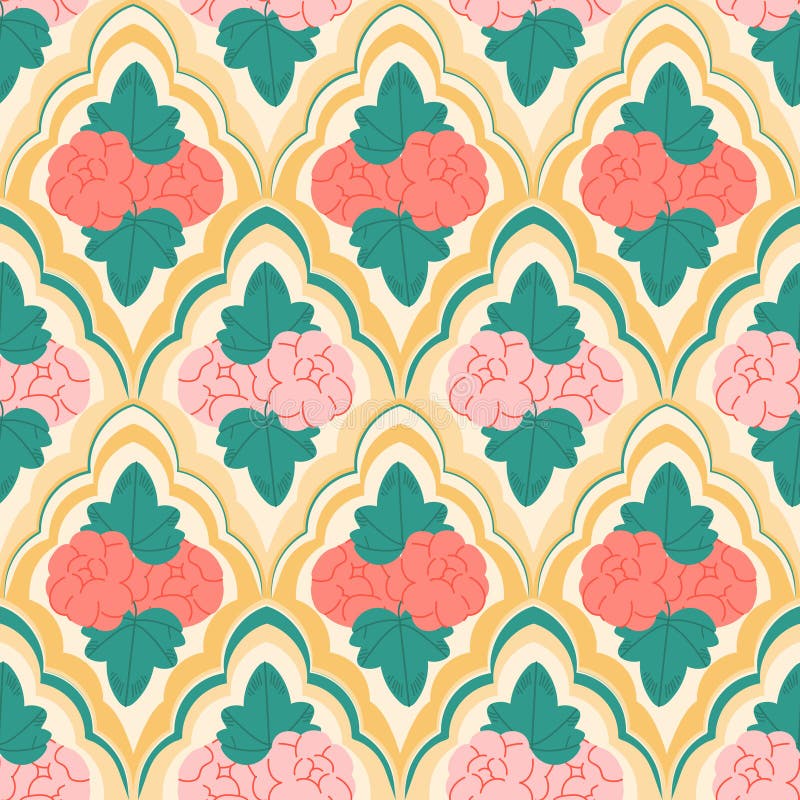 Vector Seamless Damask Fruit Pattern. Digital Textile Design Beautiful ...
