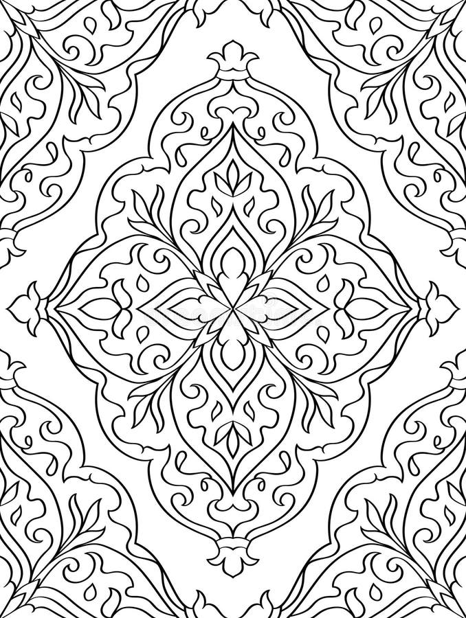 Vector Seamless Damask Pattern. Coloring Book Page. Stock Vector ...