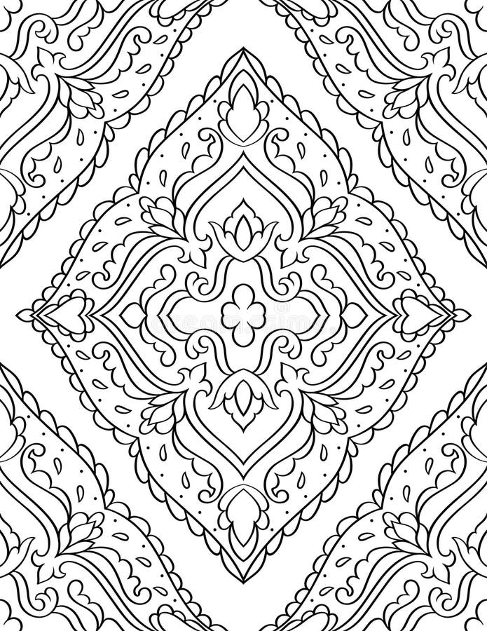 Black Medieval Pattern. Floral Template for Textile, Carpet, Shawl ...