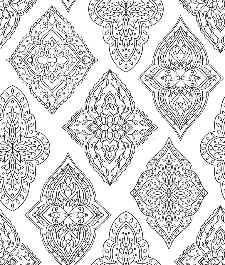 Vector Seamless Damask Pattern. Coloring Book Page. Stock Vector ...