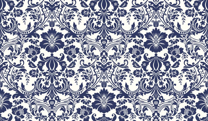 Vector Seamless Damask Pattern. Blue and Ivory Image Stock Vector ...