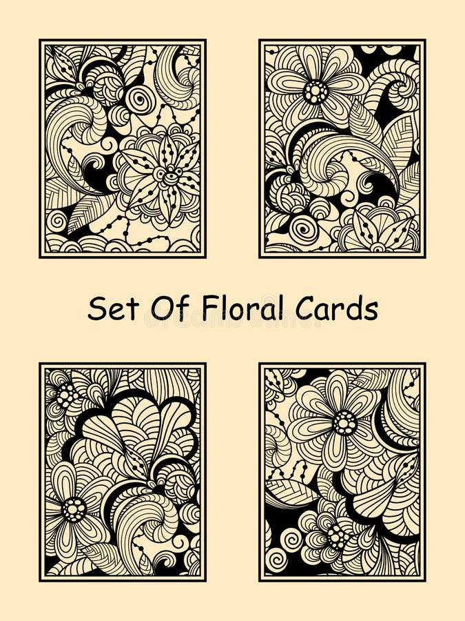Vector Seamless Doodle Floral Cards Stock Vector - Illustration of draw ...