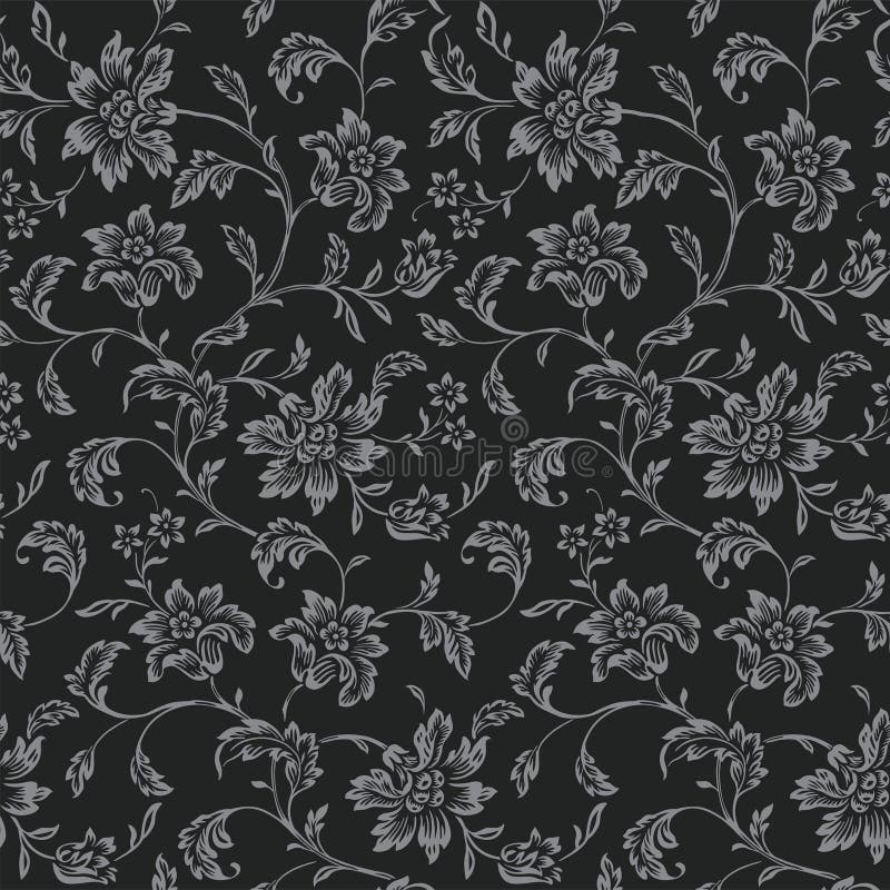 Vector Seamless Elegant Floral Pattern on Dark Gray Background Stock ...