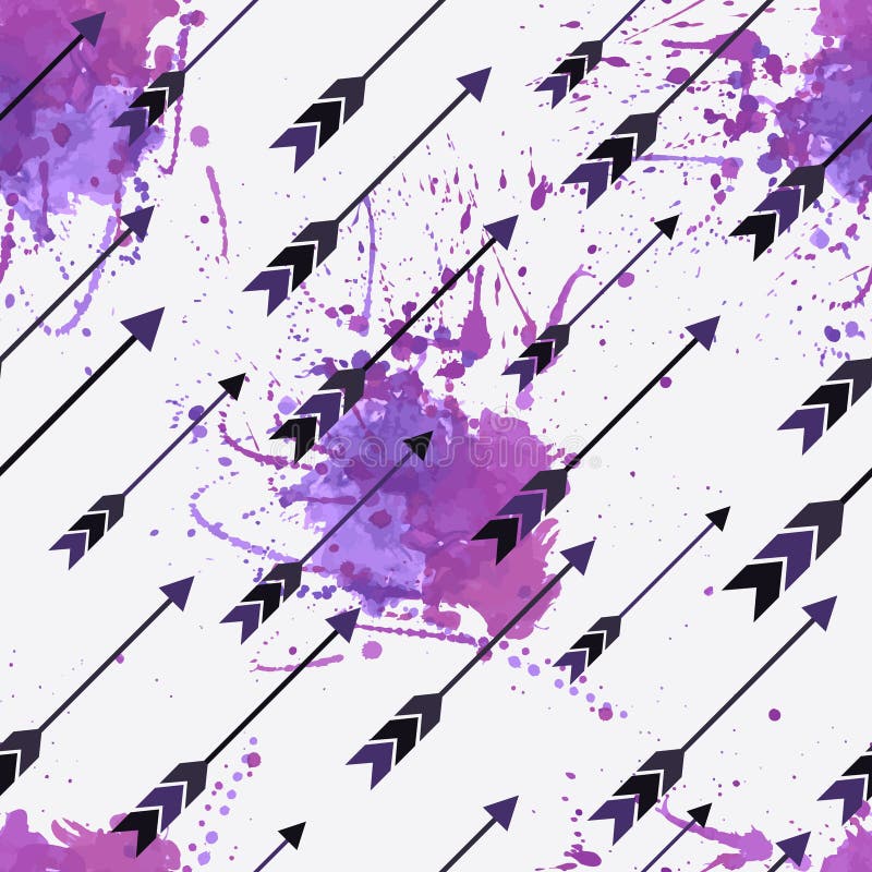 Vector Seamless Ethnic Pattern with Arrows and Watercolor Splash Stock ...