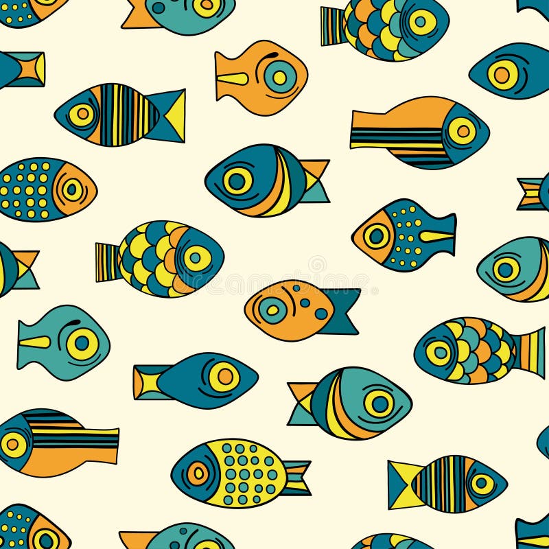 Vector Seamless Fish Pattern Stock Illustration - Illustration of ...