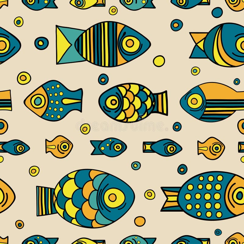 Vector Seamless Fish Pattern Stock Vector - Illustration of animal ...