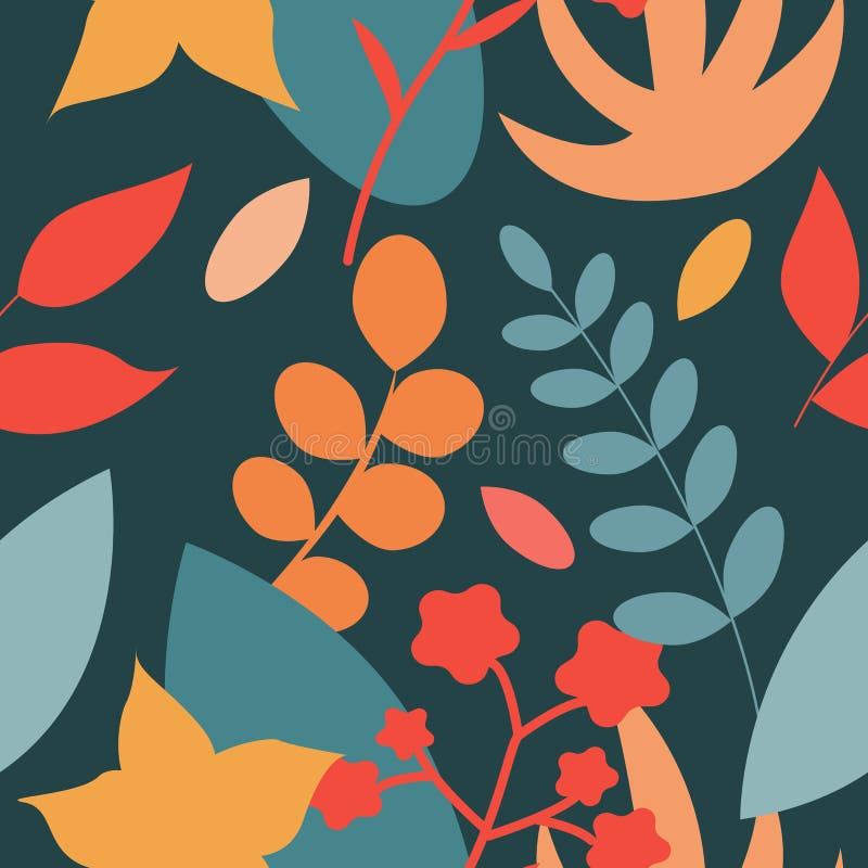 Vector Seamless Flat Pattern of Plants in Autumn Retro Colors Stock ...
