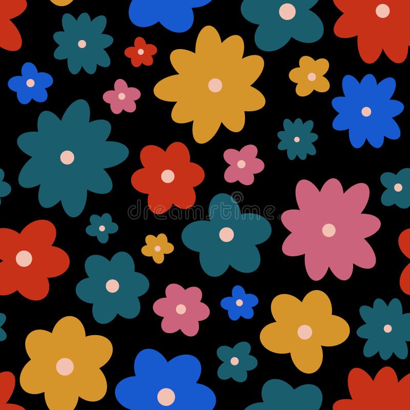 Vector Seamless Floral Groovy Psychedelic Daisy Pattern. Trippy Simple ...