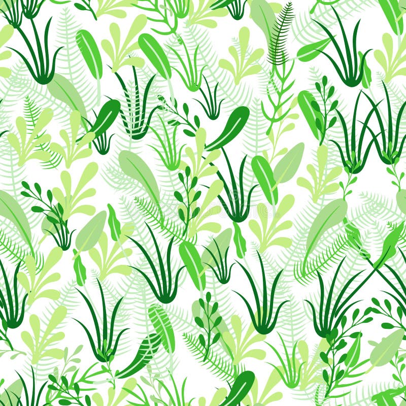 Vector Seamless Floral Pattern, Doodle Drawn Plants, Green. Stock ...