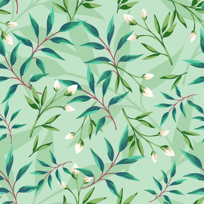 Seamless Floral Pattern with Green Leaves. Vector Illustration Stock ...