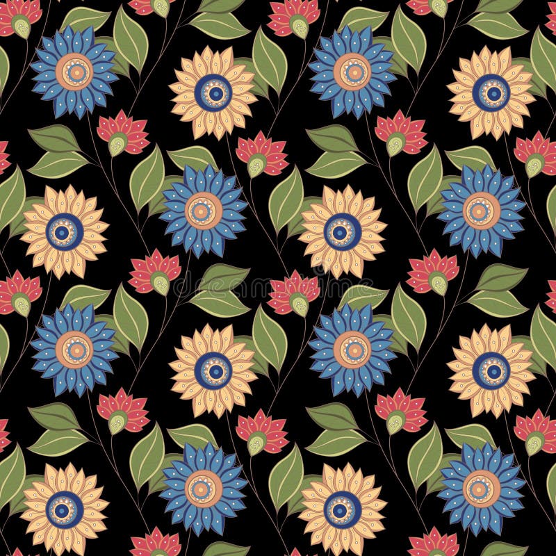 Vector Seamless Floral Pattern Stock Vector - Illustration of doodle ...