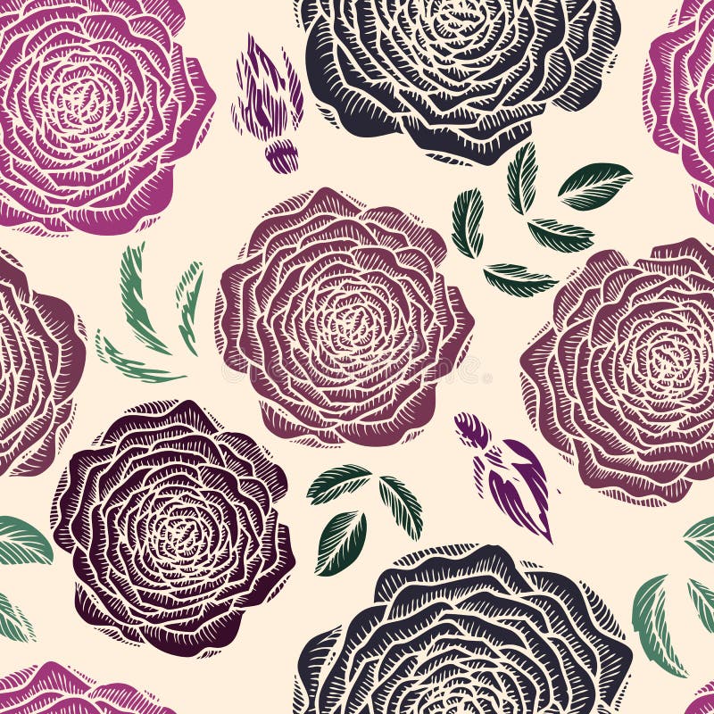 Vector Seamless Floral Pattern with Roses Stock Vector - Illustration ...