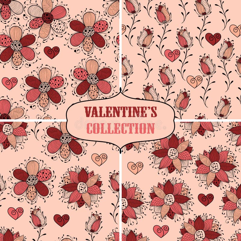 Vector Seamless Floral Valentine S Patterns Stock Vector - Illustration ...