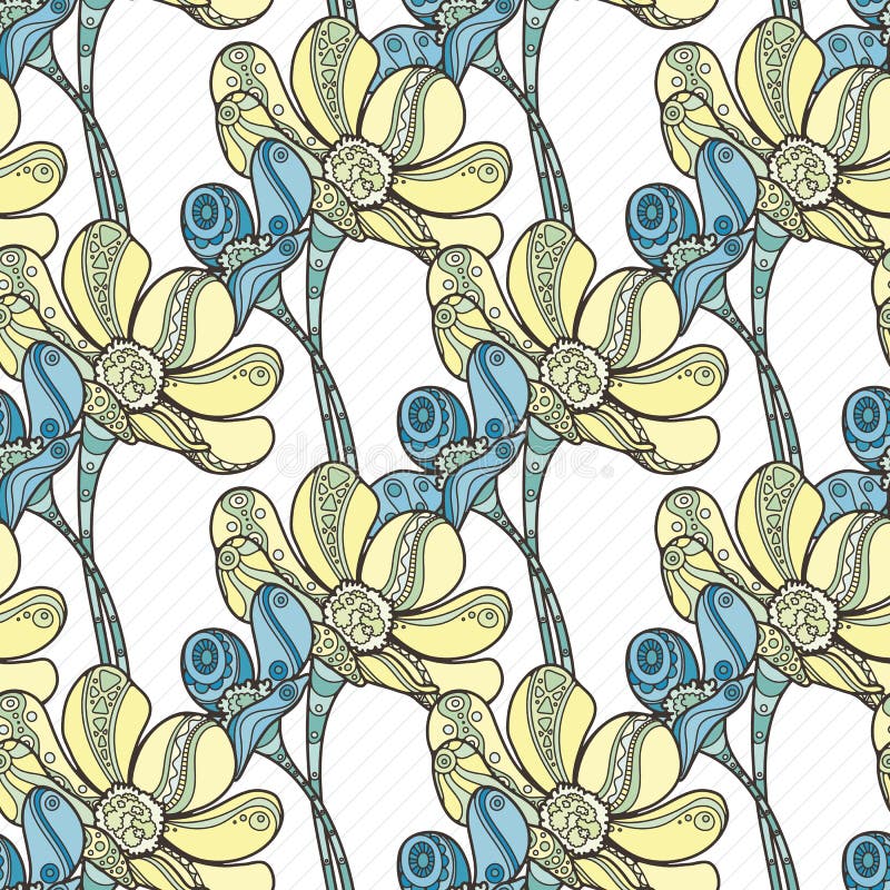 Vector Seamless Floral Zentangle Pattern. Stock Vector - Illustration ...