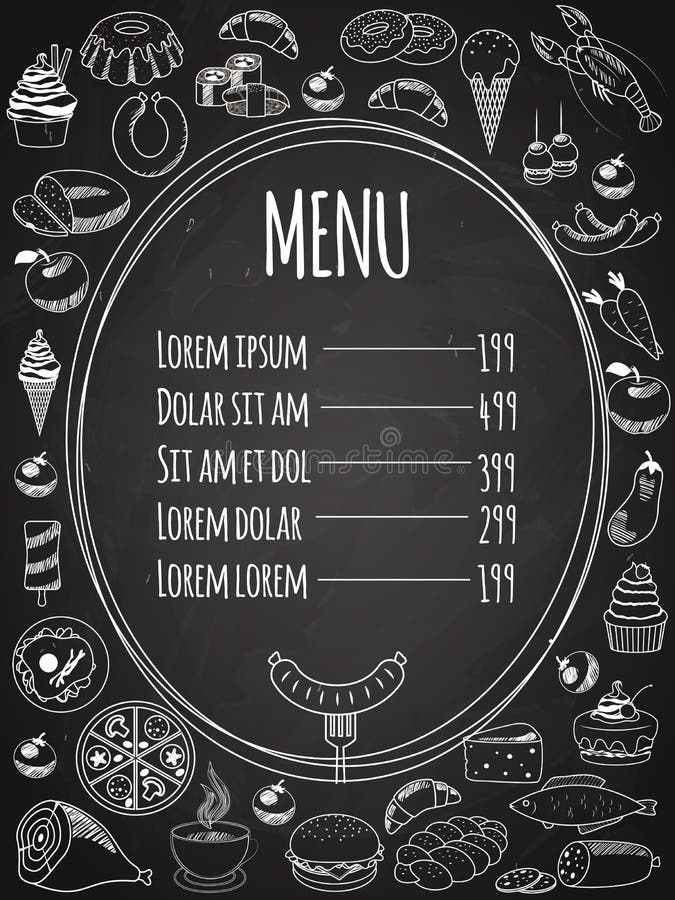 Vector Seamless Food Menu on Chalkboard Stock Vector - Illustration of ...