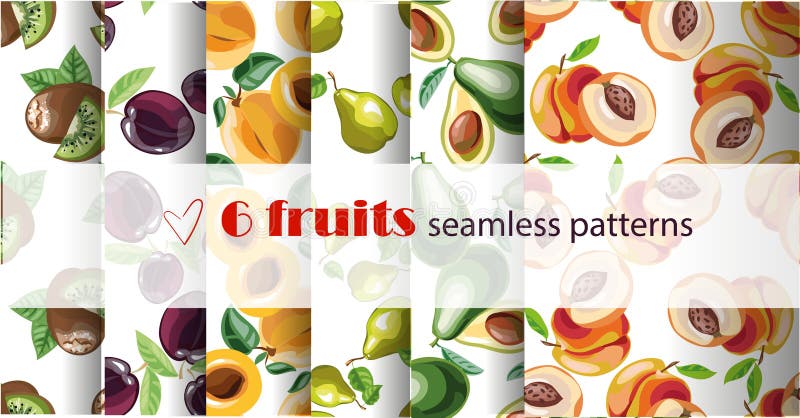 Vector Seamless Fruit Pattern Set. Repeating Fruit Pattern. Package ...