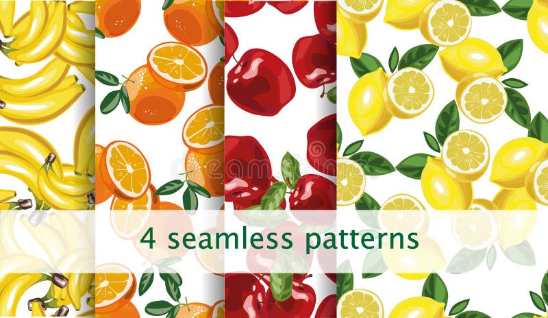 Vector Seamless Fruit Pattern Set. Repeating Fruit Pattern. Package ...