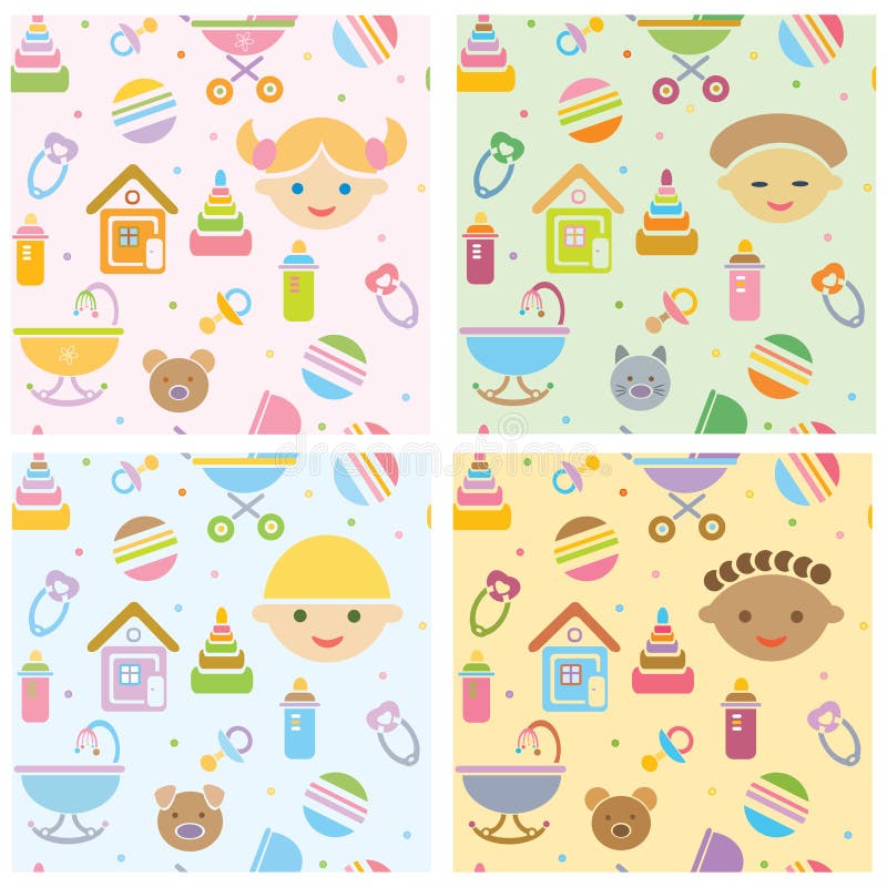Vector Seamless, Fun Baby Patterns , Babies Differ Stock Vector ...