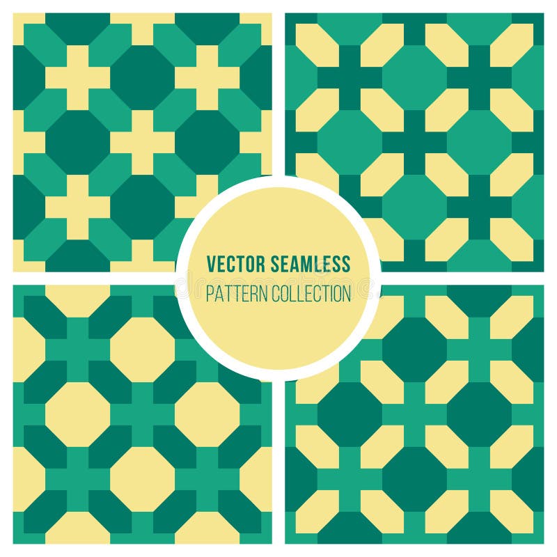 Vector Seamless Geometric Cross Square Vintage Green Pattern Set Stock ...
