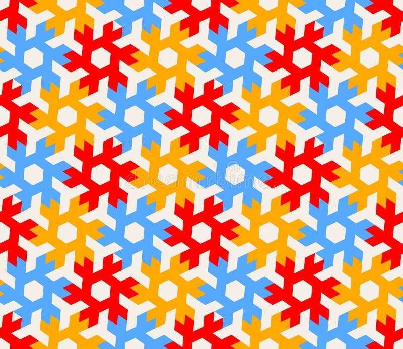 Vector Seamless Geometric Hexagonal Red Blue Yellow Shapes Tiling on ...