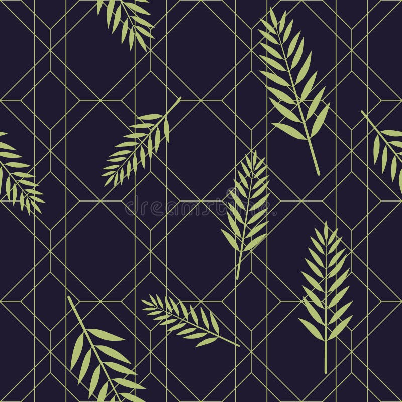 Vector Seamless Geometric Pattern with Palm Leaves, Luxury Fabric Print ...