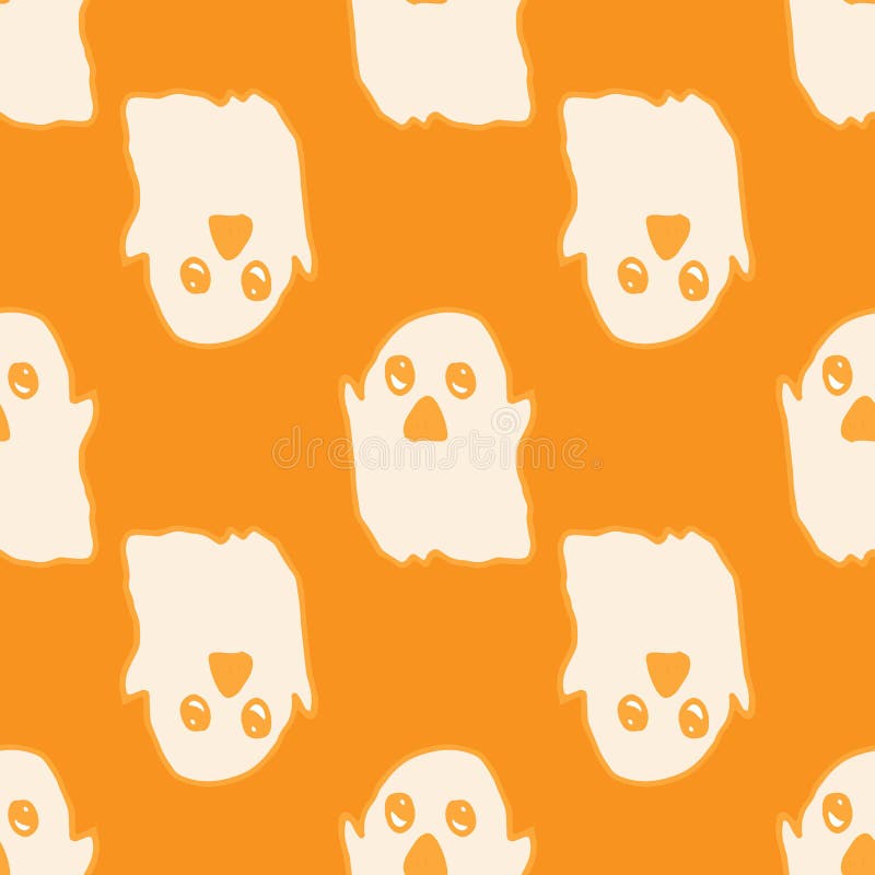 Vector Seamless Ghost Pattern on an Orange Background.a Hand-drawn ...