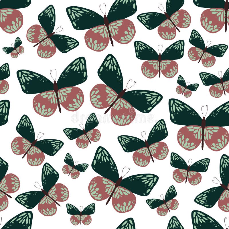 Vector Seamless Green and Pink Color Butterflies Pattern Stock Vector ...