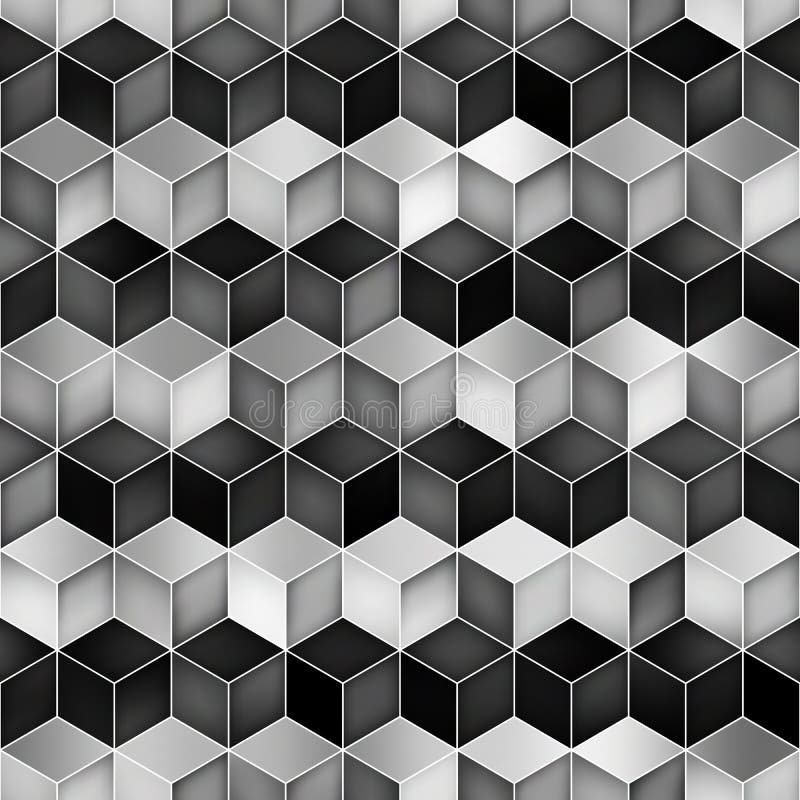 Vector Seamless Greyscale Gradient Cube Shape Rhombus Grid Geometric ...
