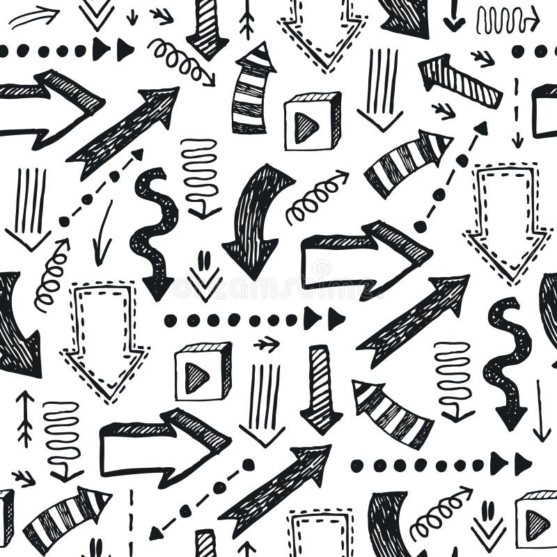 Vector Seamless Hand Drawn Arrows Pattern, Doodle Abstract Background ...