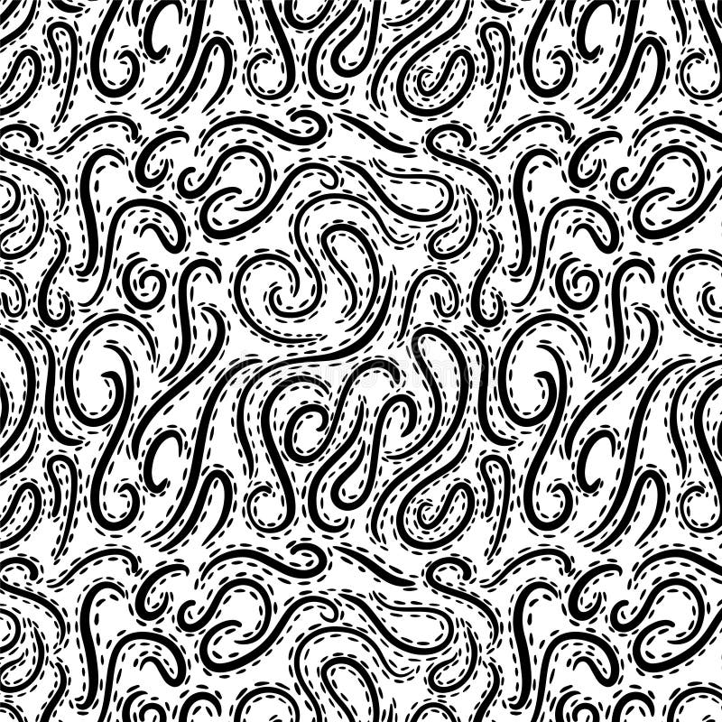 Vector Seamless Hand Drawn Ink Pattern with Black Abstract Shape on ...