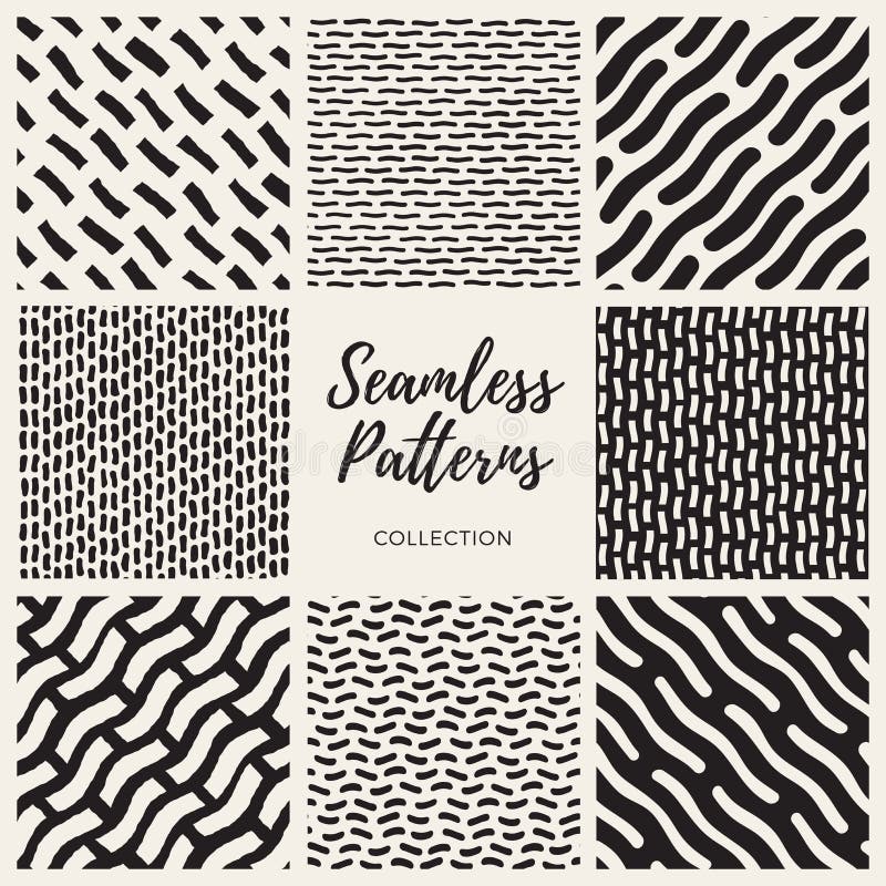 Vector Seamless Hand Drawn Lines Patterns Collection Stock Vector ...