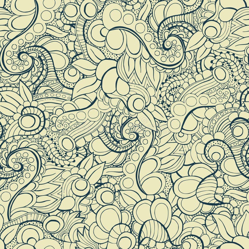 Vector Seamless Hand Drawn Natural Decorative Floral Ornamental Pattern ...