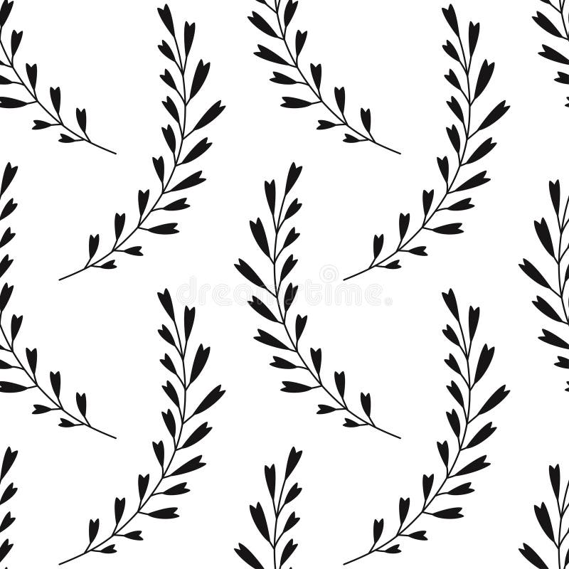 Vector Seamless Herb Pattern on White Background Black and White Art ...