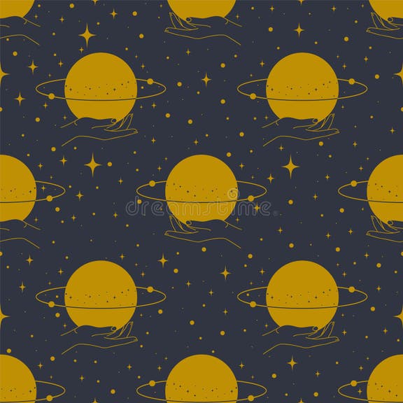 Vector Seamless Illustration of Astrology Saturn Pattern. Outer Space ...