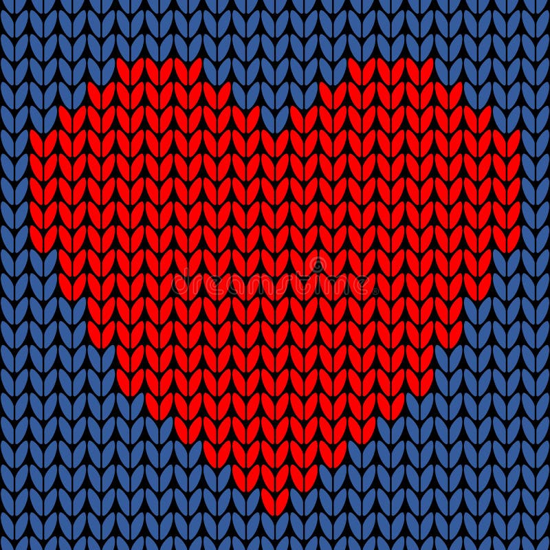 Vector Seamless Knit Pattern with Red Heart. Knitted Background Stock ...