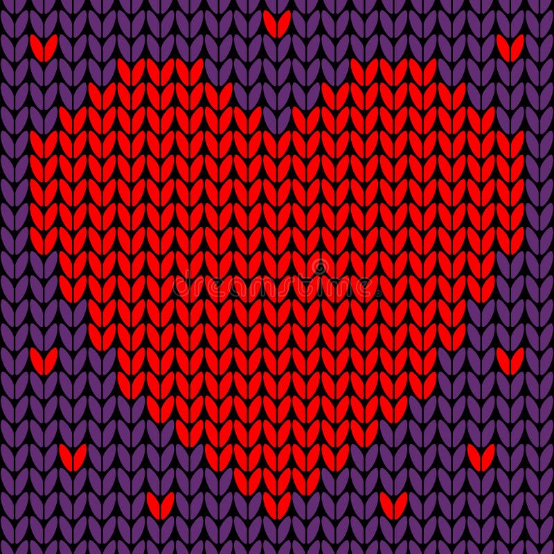 Vector Seamless Knit Pattern with Red Heart. Knitted Background Stock ...
