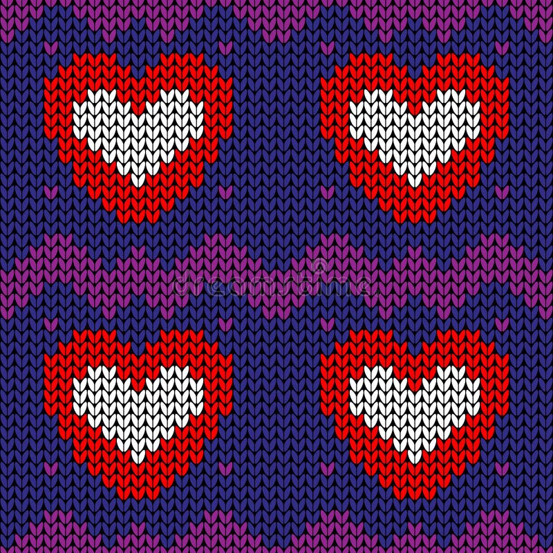 Vector Seamless Knit Pattern with Red Hearts. Knitted Background Stock ...