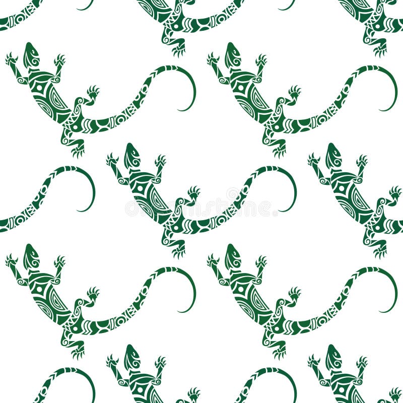 Vector Seamless Lizard Pattern. Green. Maori Style. Stock Vector ...
