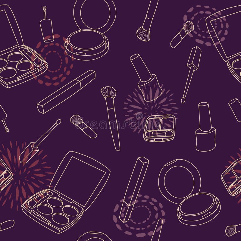 Vector Seamless Make Up Pattern with Brushes, Eyeshadow Palette Stock ...