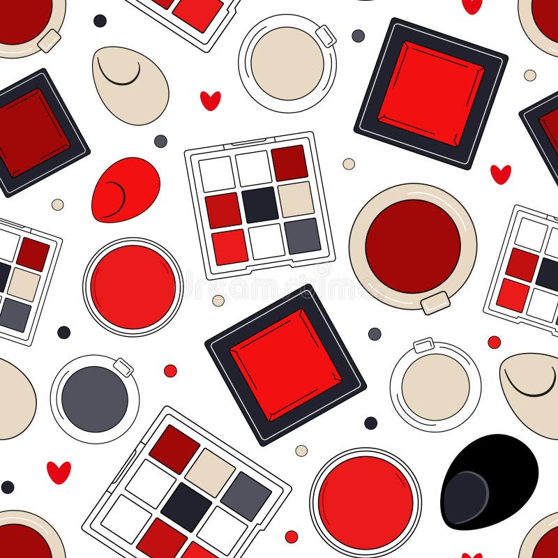 Seamless Pattern with Red Eye Shadow and Blush. Makeup Background in ...