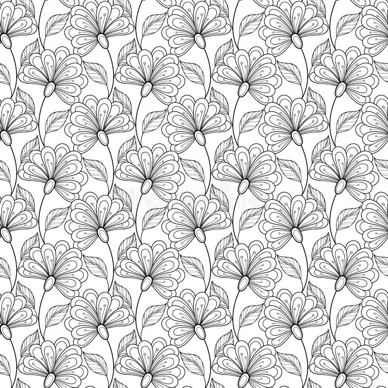 Vector Seamless Monochrome Floral Pattern Stock Vector - Illustration ...