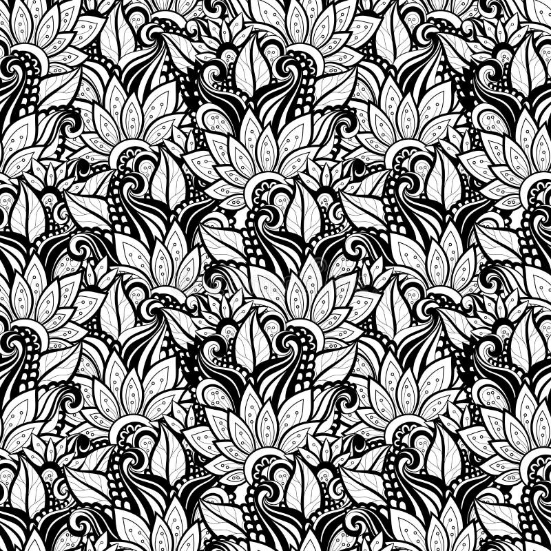 Vector Seamless Monochrome Floral Pattern Stock Vector Illustration