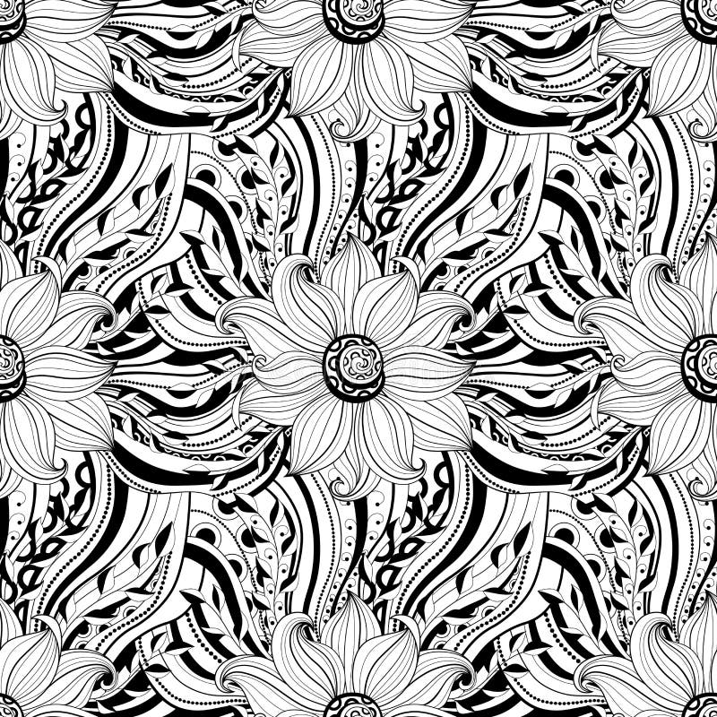 Vector Seamless Monochrome Floral Pattern Stock Vector Illustration