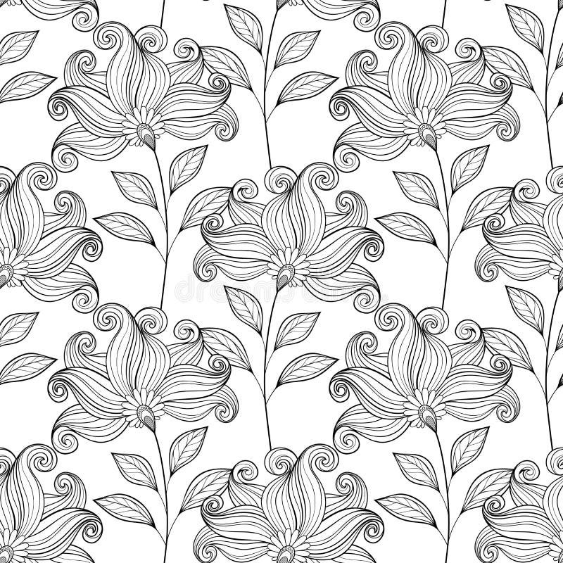 Vector Seamless Monochrome Floral Pattern Stock Vector Illustration