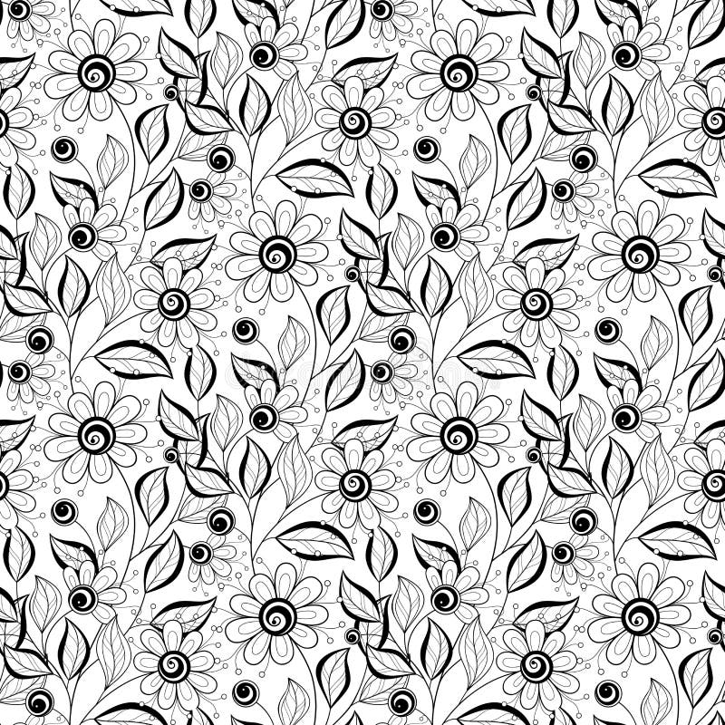 Vector Seamless Monochrome Floral Pattern Stock Vector Illustration